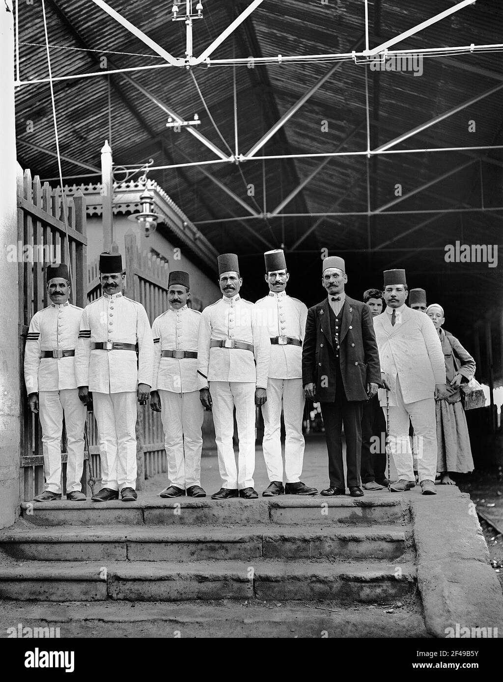 Cairo,? Egypt. Policemen in white uniform and native in dark uniform ...