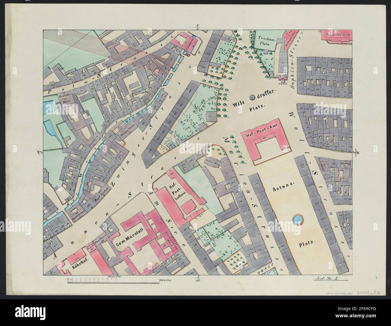 City map of Dresden, 1: 840, lithograph, 1862-1870 Stock Photo - Alamy
