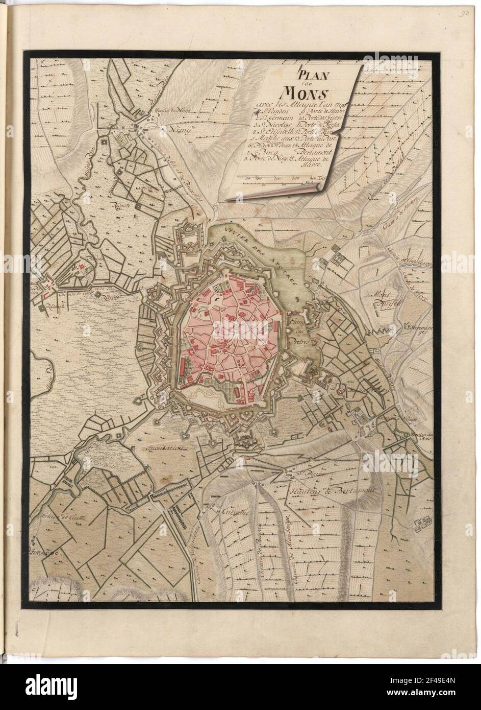 Map of Mons with attacks the year 1709 Stock Photo - Alamy