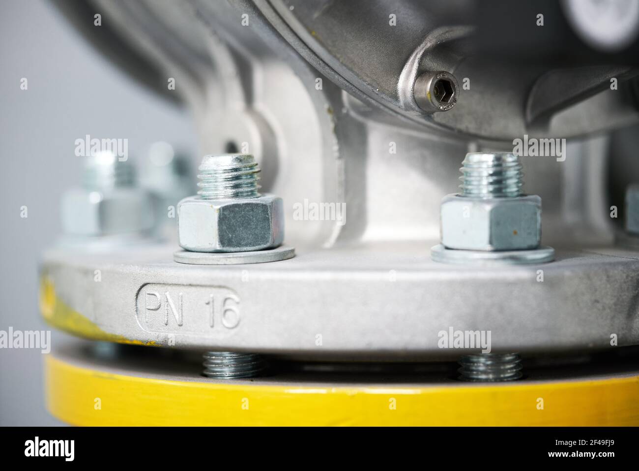 Close-up flanges connecting gas pipe systems with bolts and nuts Stock ...