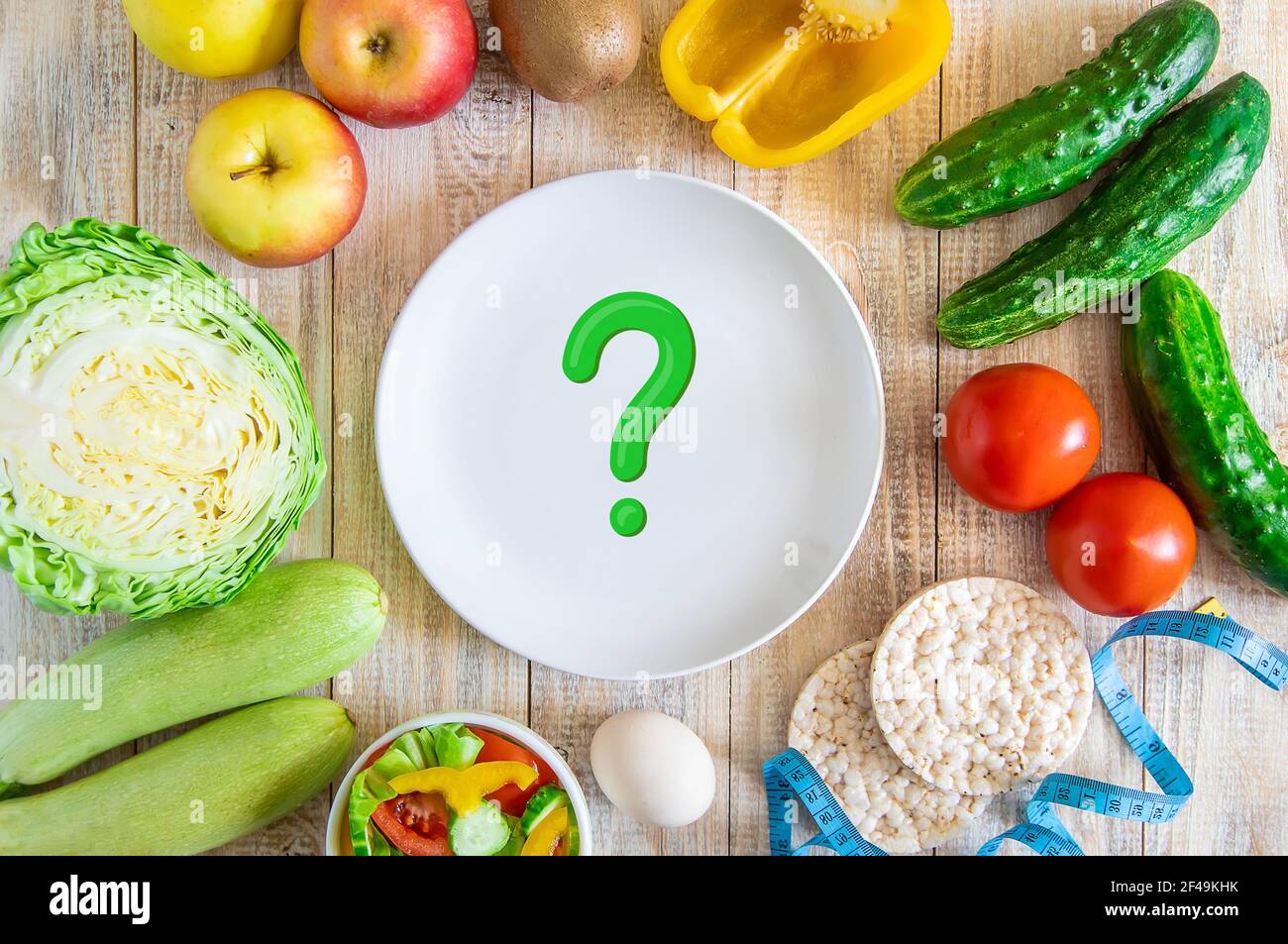 The concept of proper nutrition. Diet. question mark. Selective focus ...