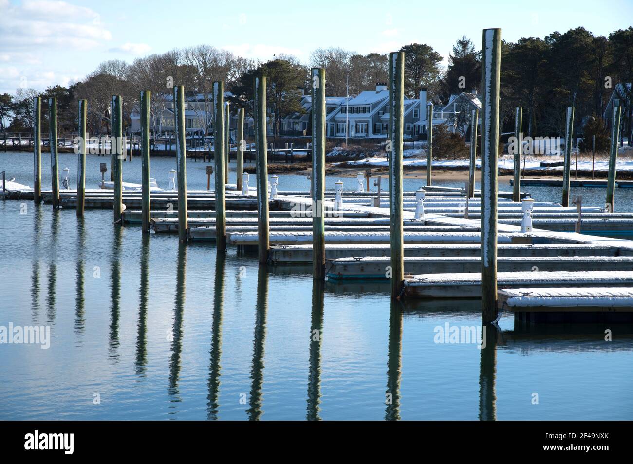 Snow covered docks at a marina on Cape Cod, USA Stock Photo - Alamy