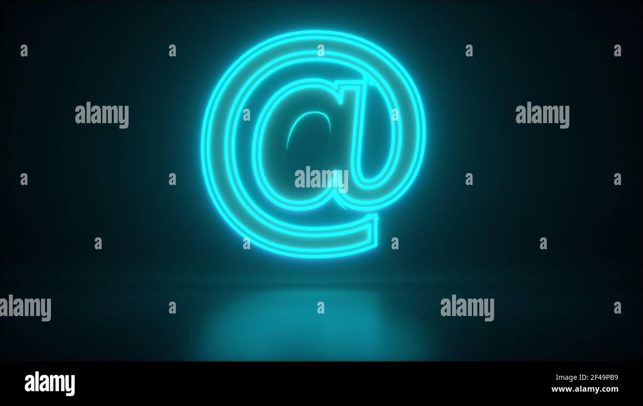 Rotating neon email symbol at on a dark background, computer generated ...