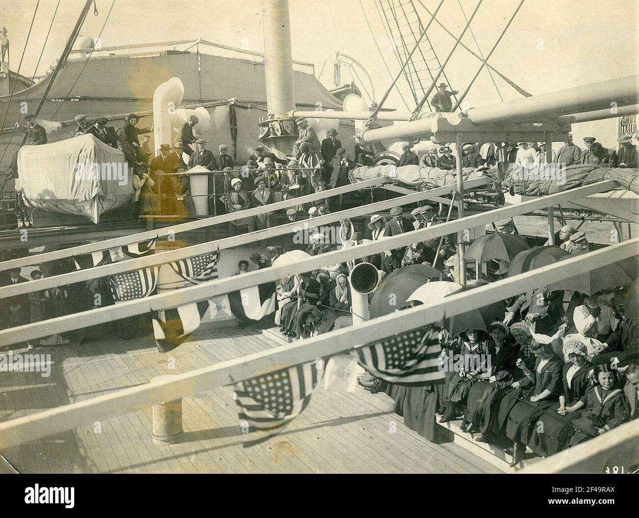 Spectators on uppercase on deck of the passenger steamer Cleveland ...