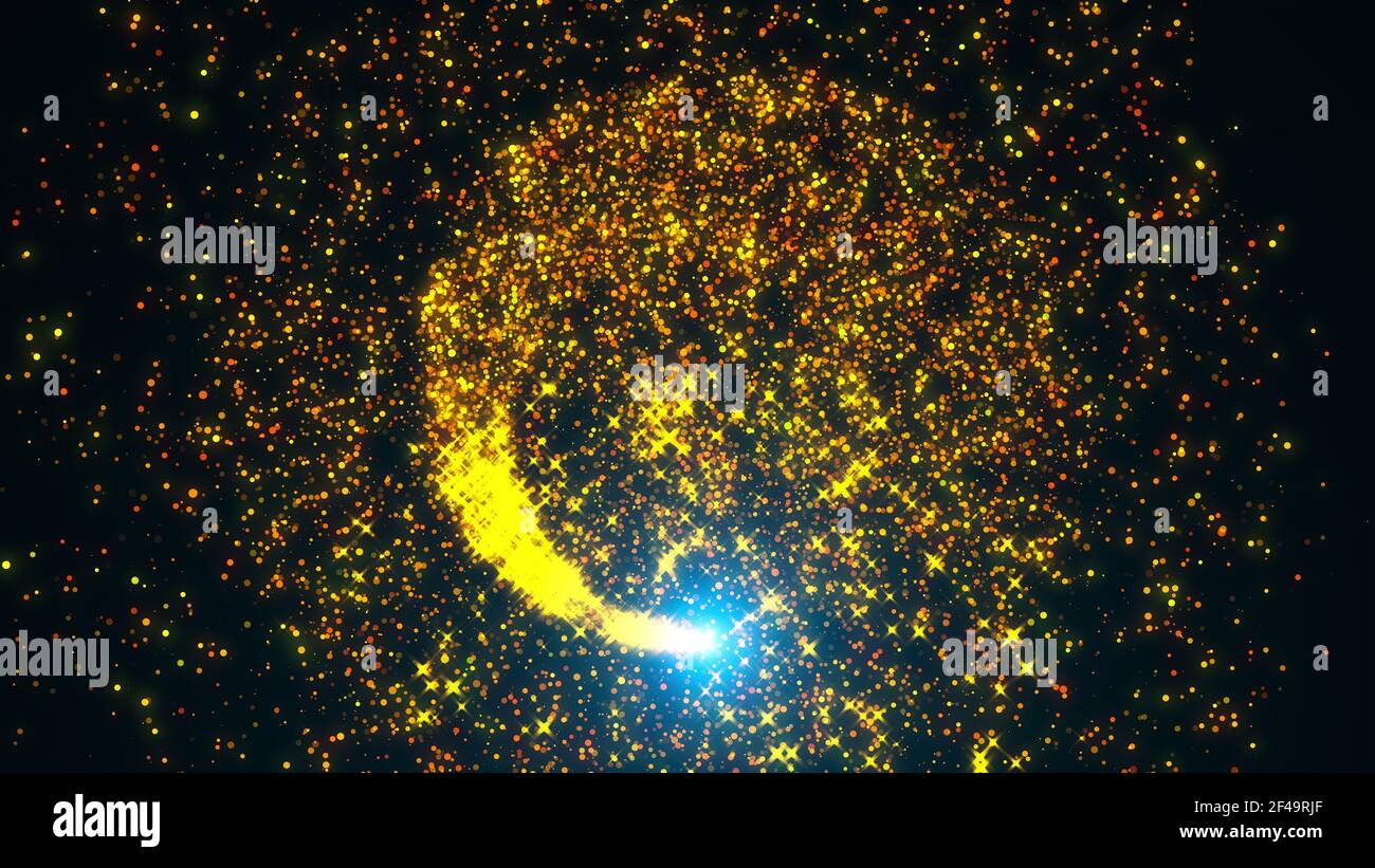 Golden ring with stars and particles, computer generated. Magical ...