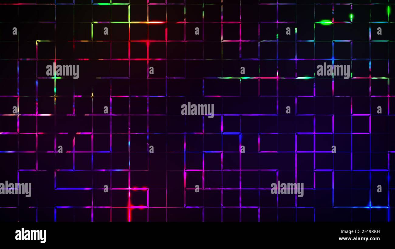 Neon lighting of blocks and gradient of lines, computer generated. 3d ...