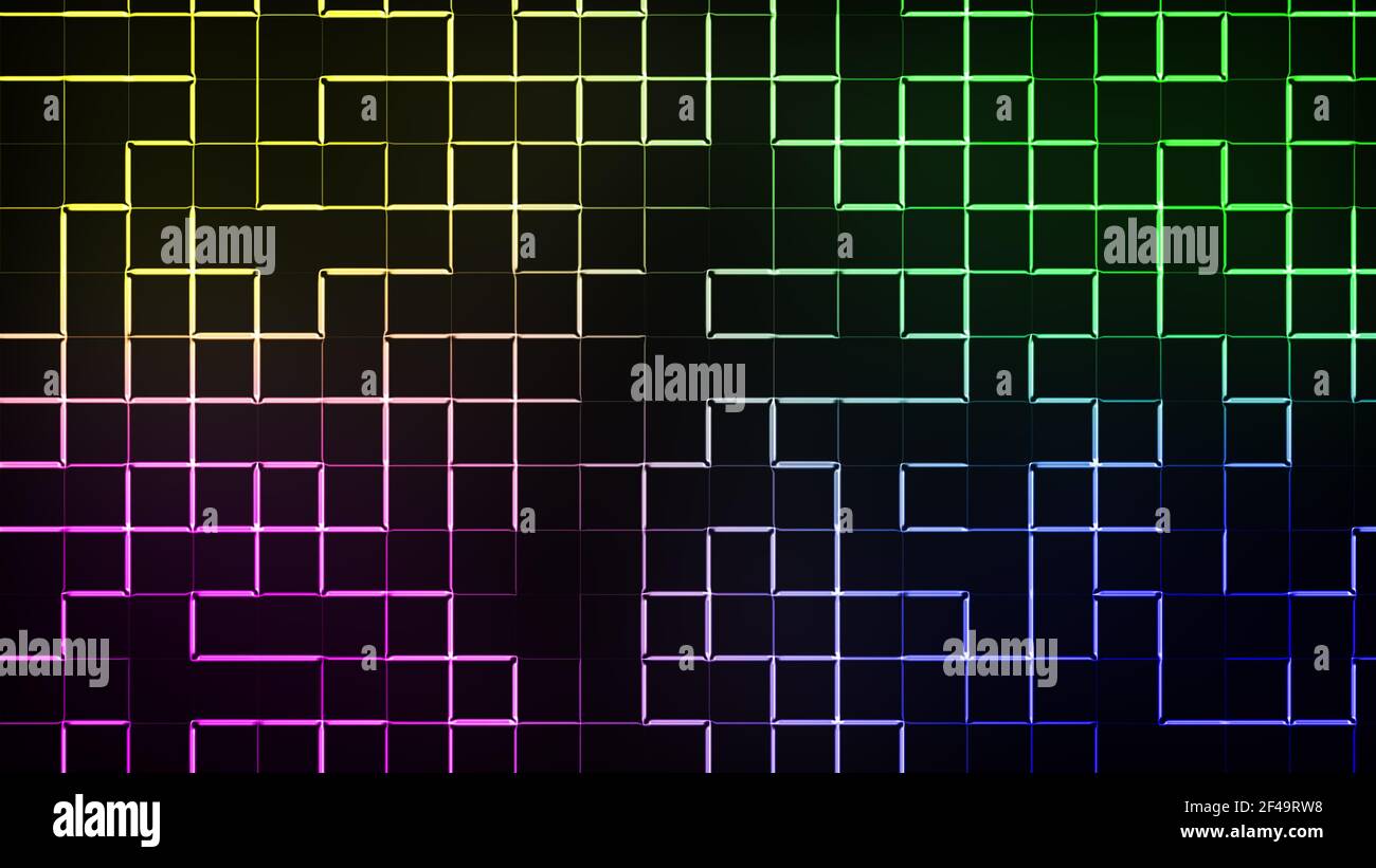 Neon lighting of blocks and gradient of lines, computer generated. 3d ...