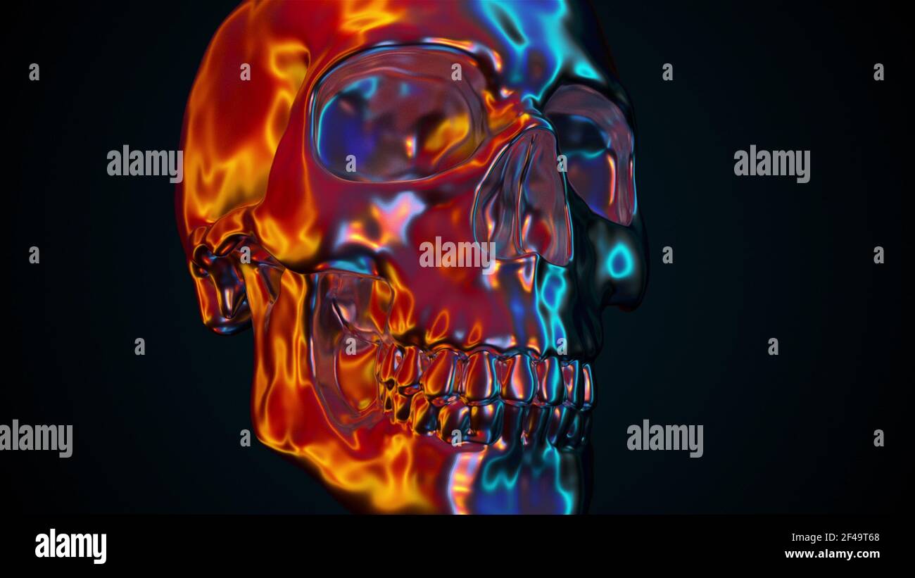 Iridescent human skull, computer generated. 3d rendering of abstract ...
