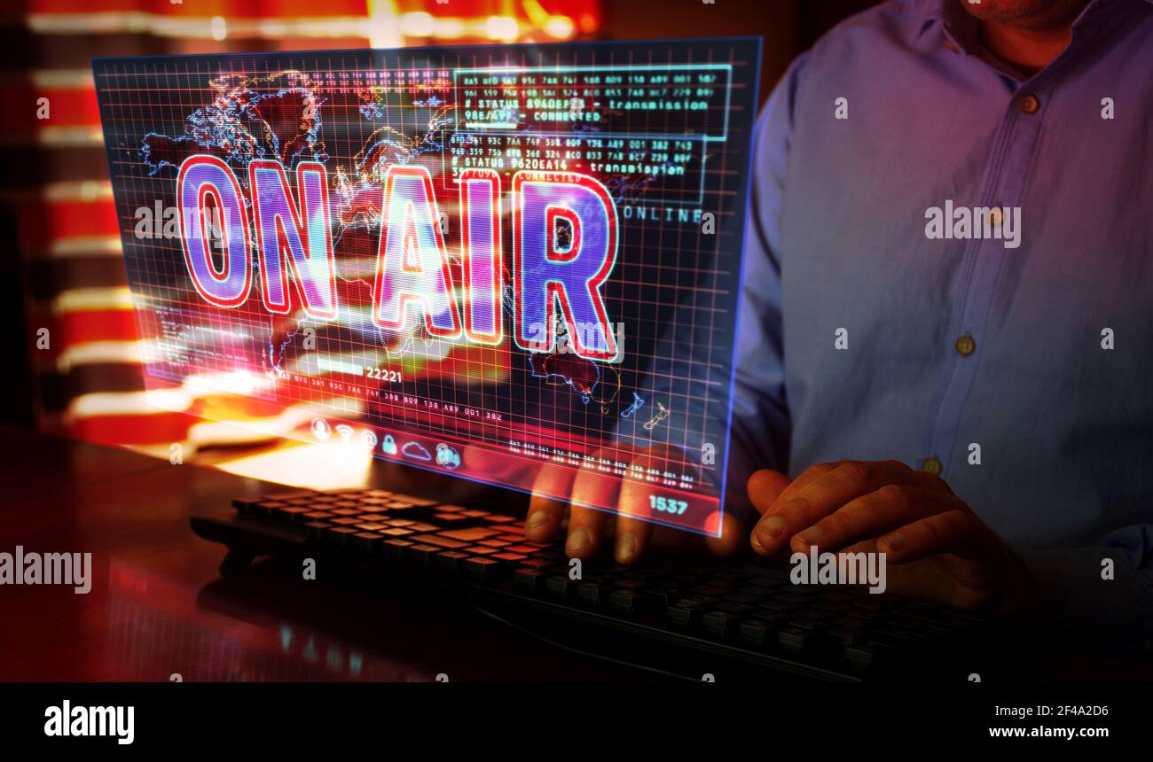 On Air on computer screen. Broadcast, media live stream, blogger ...