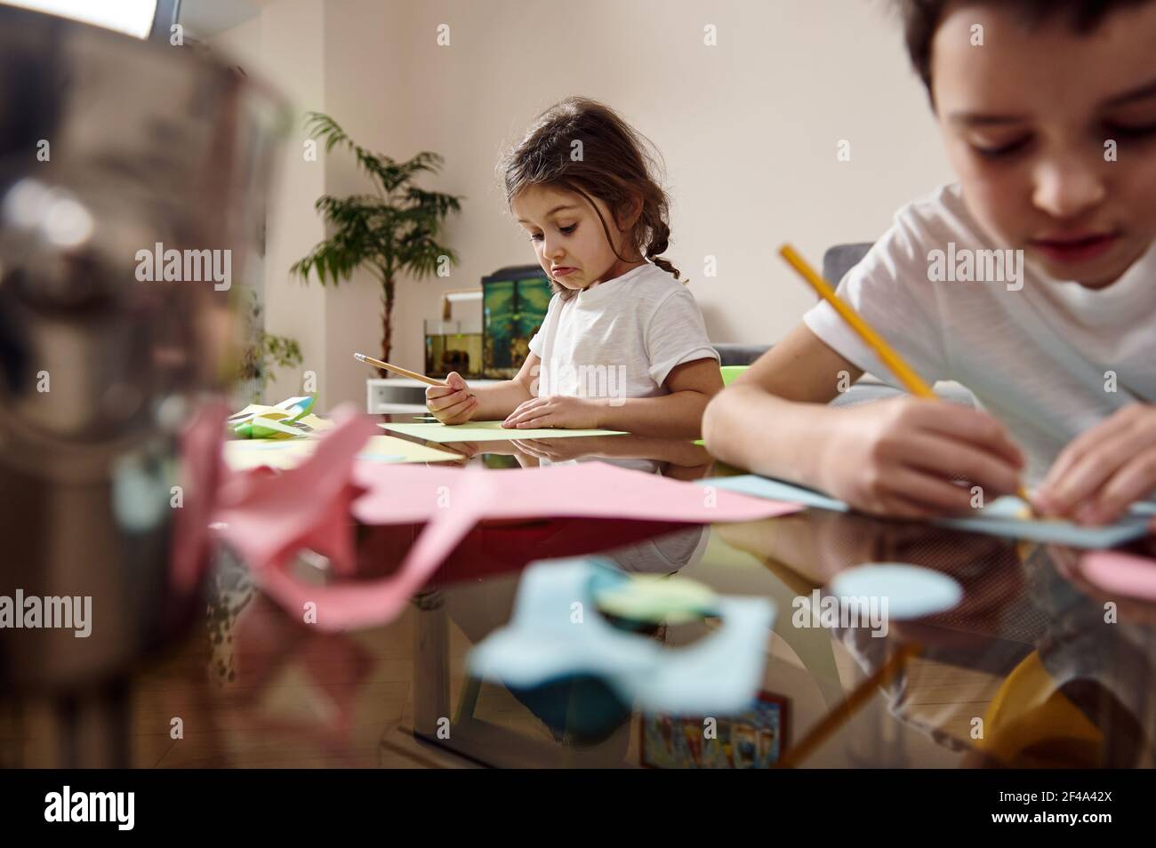 Children drawing at home. Children creative hobby Stock Photo - Alamy