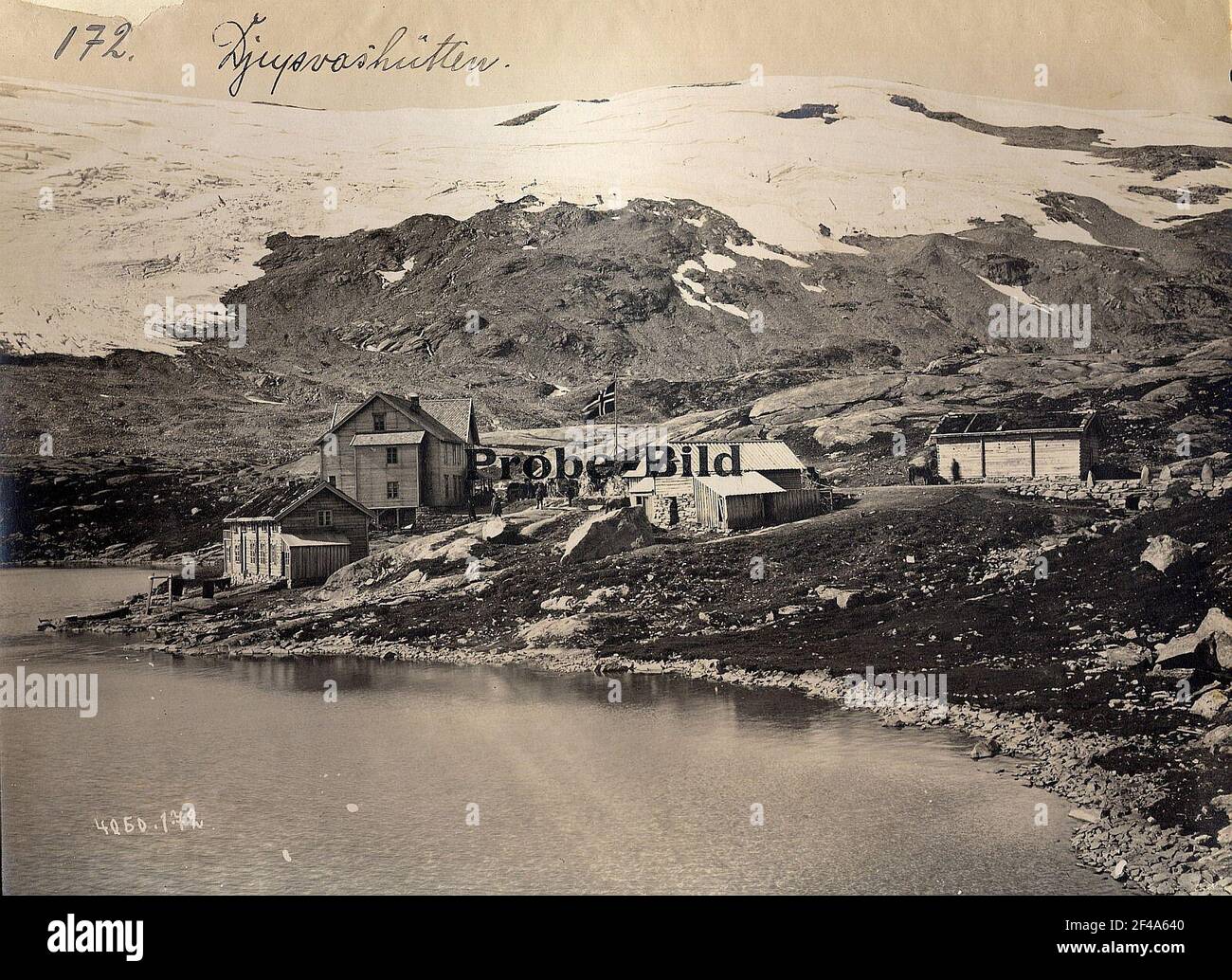 At Merok / Norway: Djupvashütten. View of Djupvashuts on the shore of ...