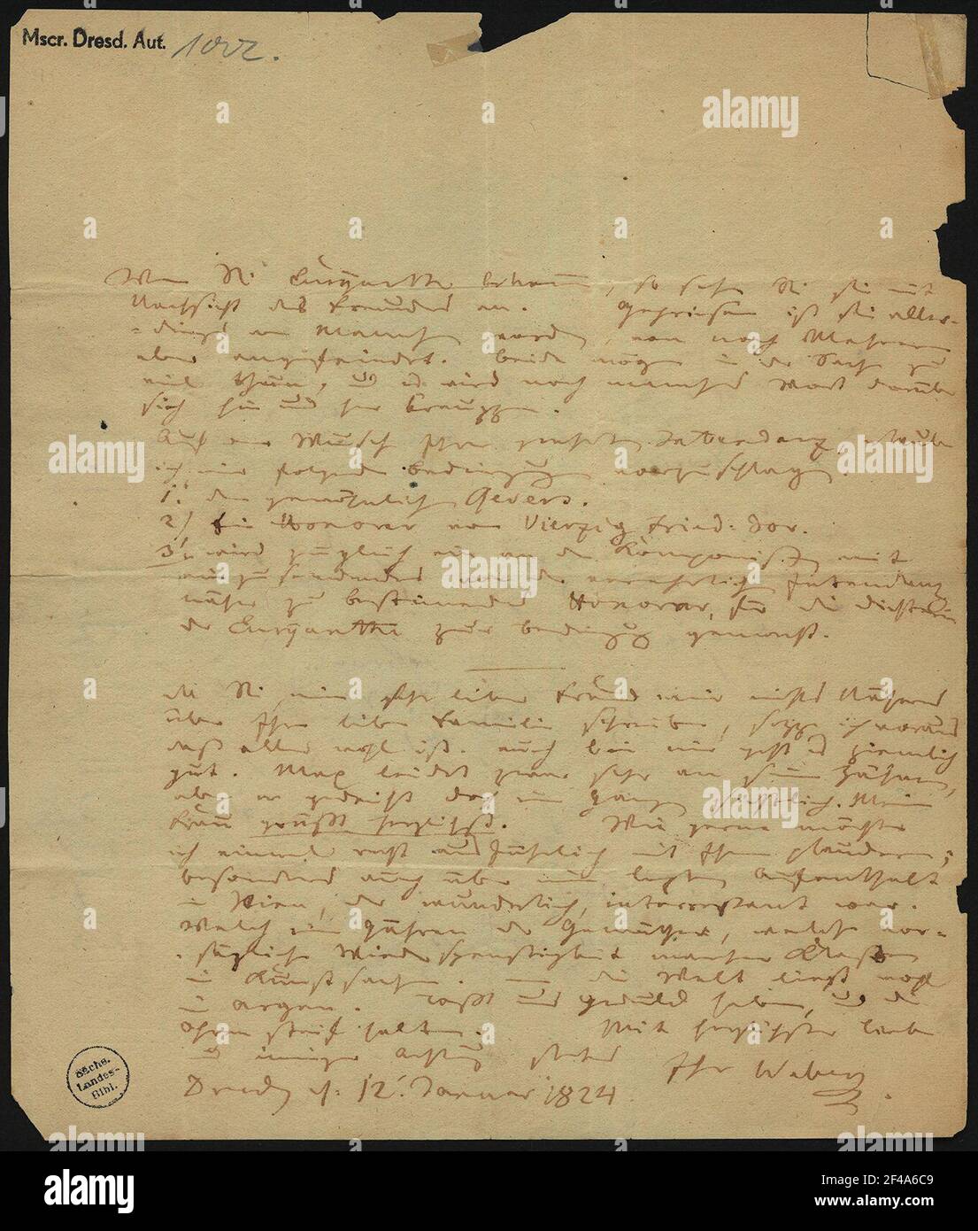 Letter from Carl Maria von Weber to Louis Spohr Stock Photo - Alamy