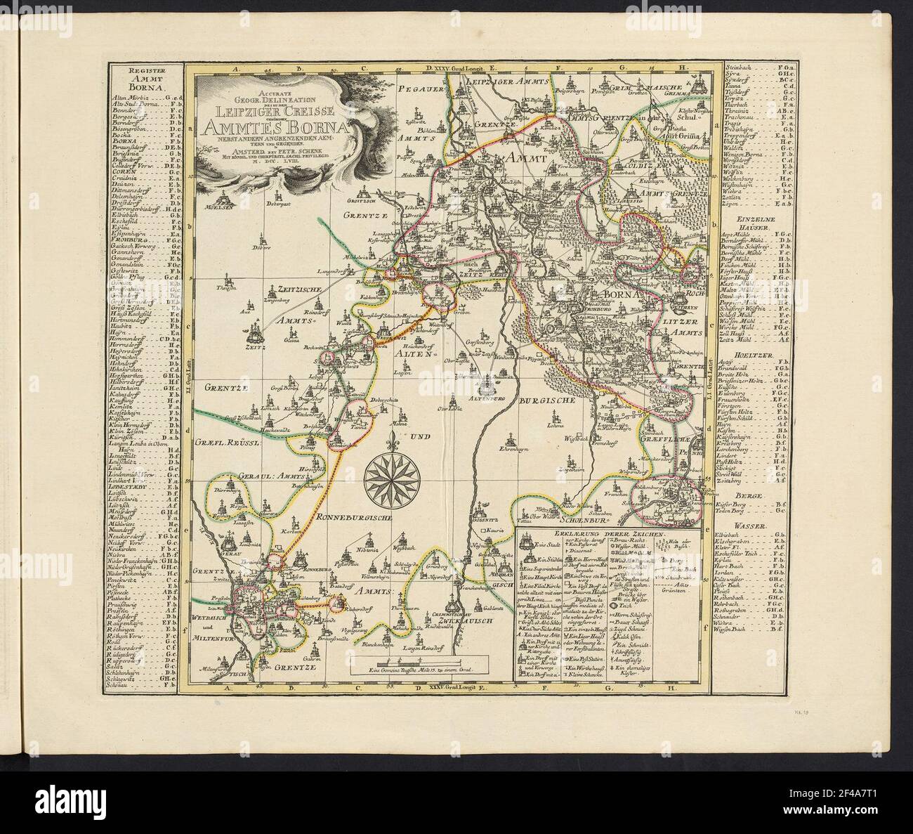 Kt. 19: Map of the Office Borna, about 1: 120 000, copper engraving ...