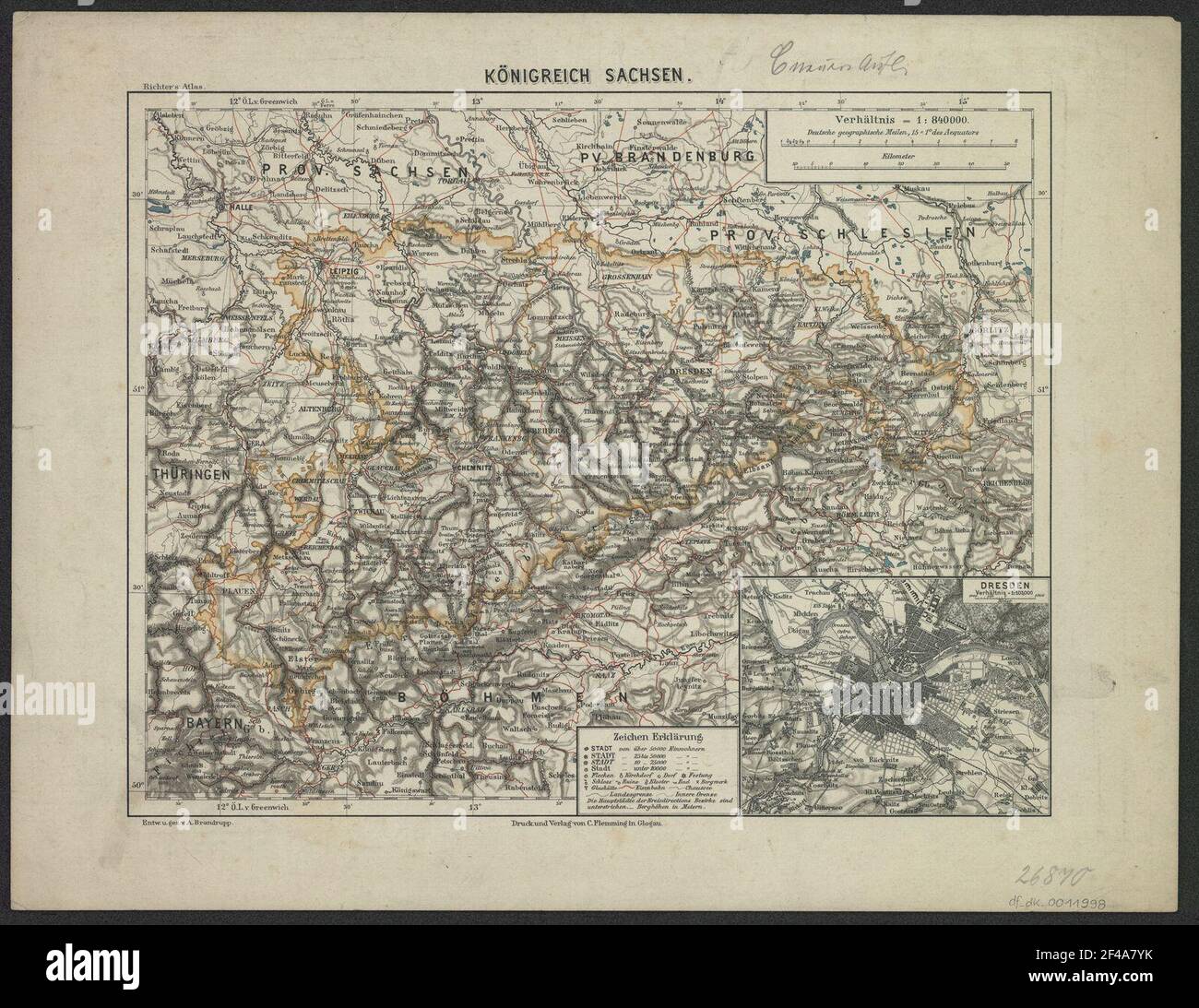 Map of the Kingdom of Saxony, 1: 840 000, Print, 1881 Stock Photo - Alamy