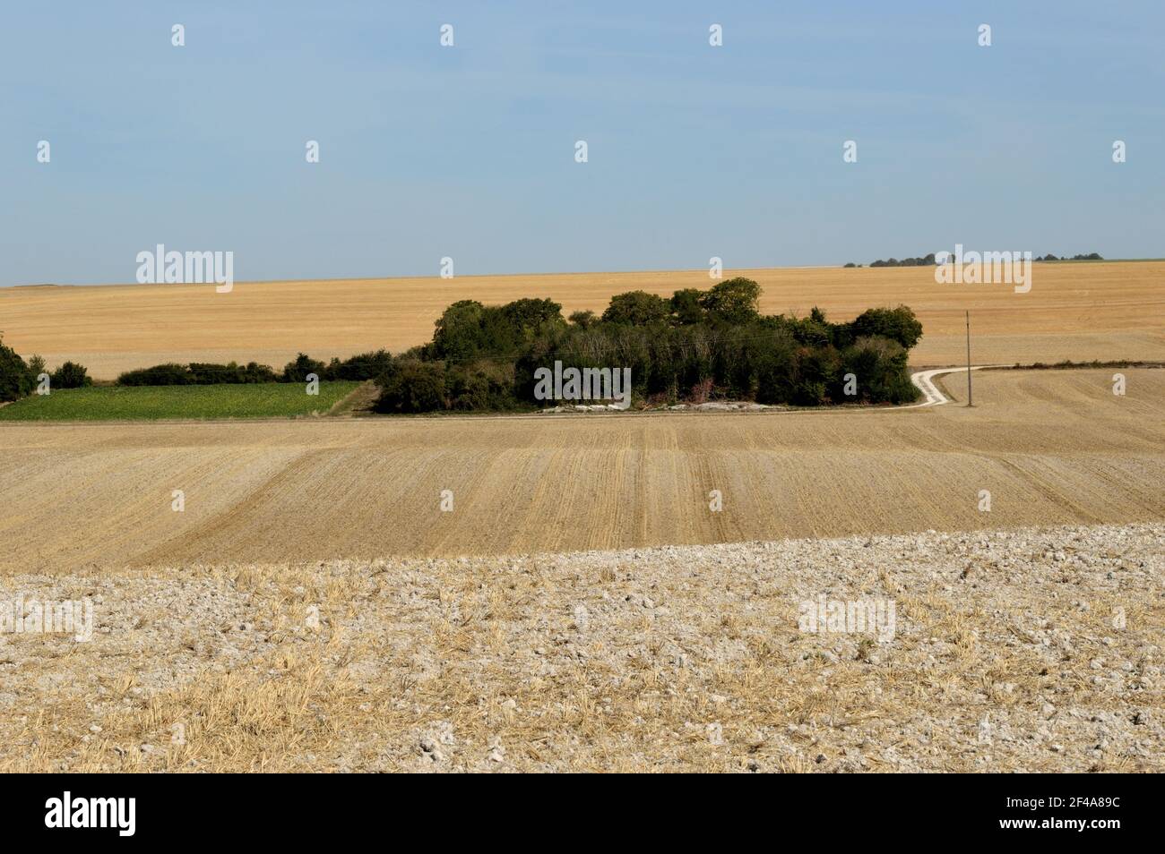 Open fields, farm tractors and agriculture in northern france, piney ...