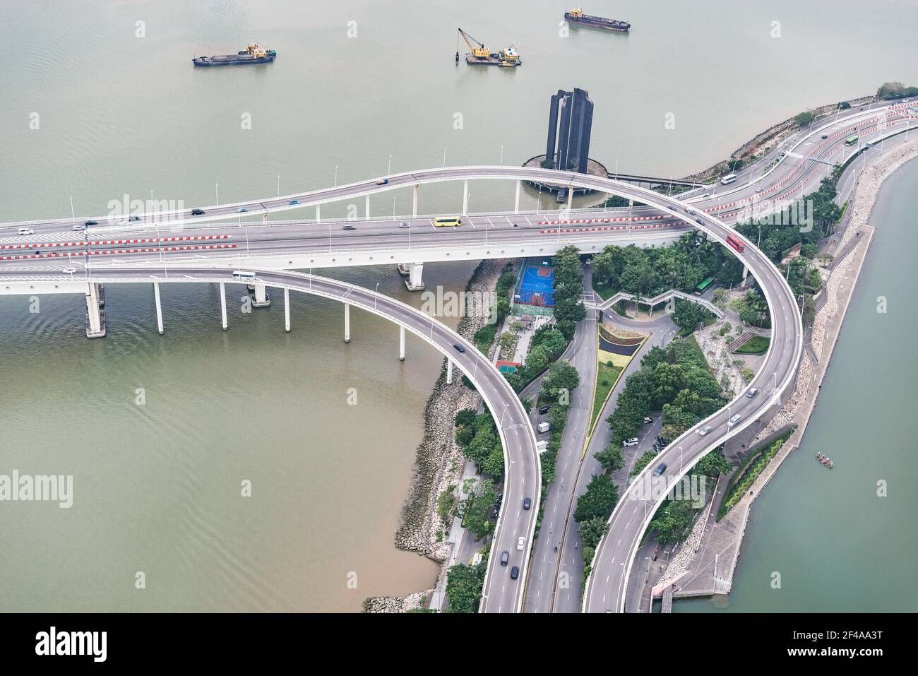 Aerial view of the highways on the ocean background. Macao Stock Photo ...