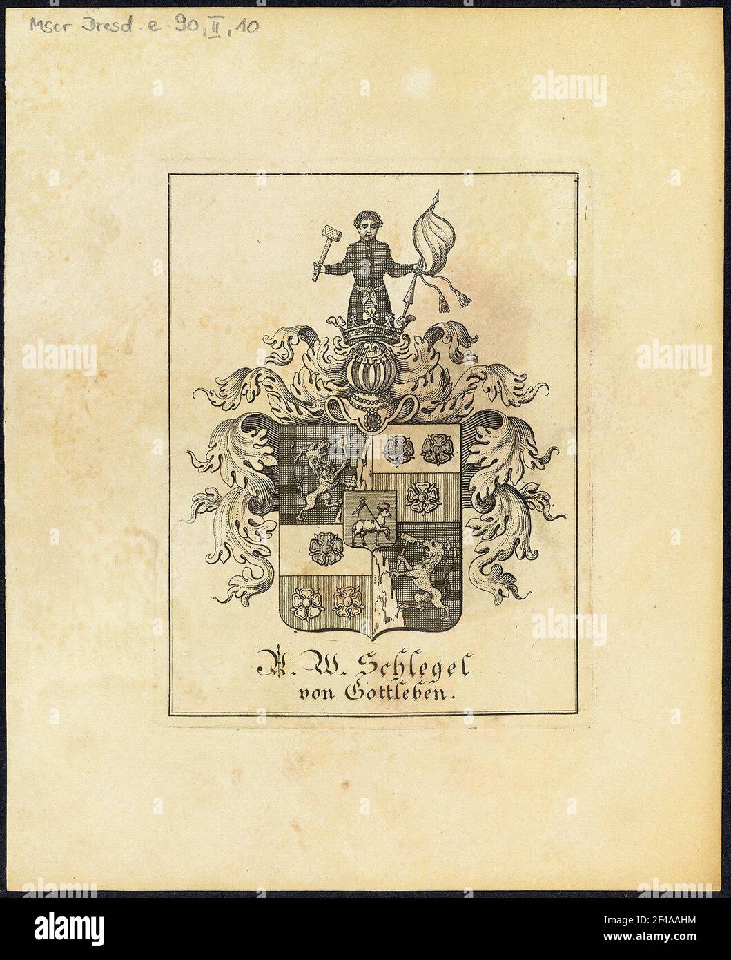 Exlibris with coat of arms of August Wilhelm von Schlegel Stock Photo ...