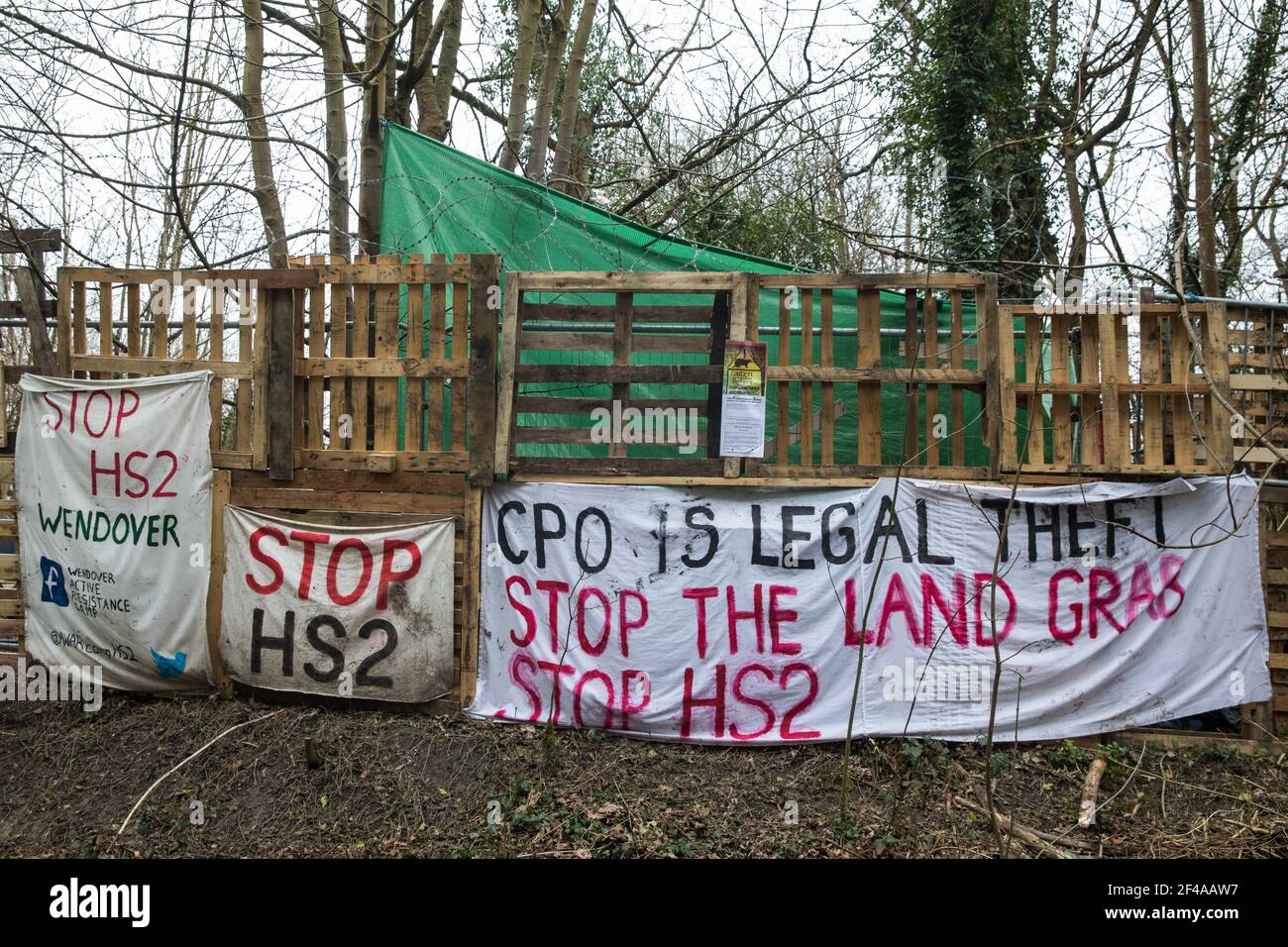 Wendover, UK. 18th March, 2021. A section of the wall of Stop HS2Õs ...