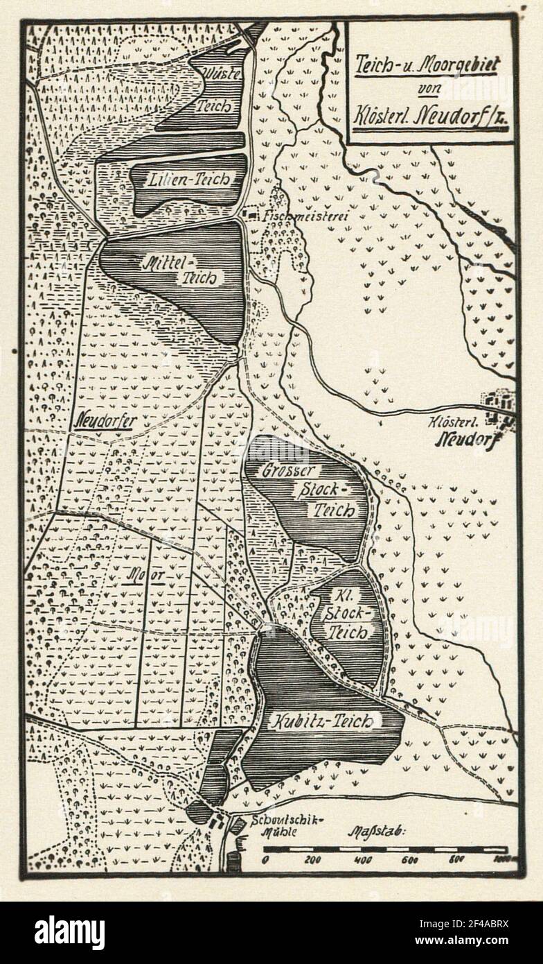 Pond and moor area of Klösterlich-Neudorf, map Stock Photo - Alamy