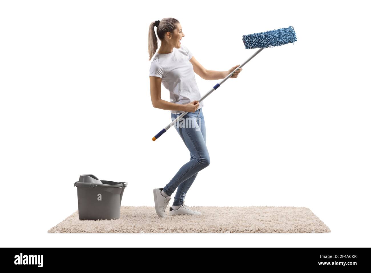 Cleaning woman dancing mop hi-res stock photography and images - Alamy