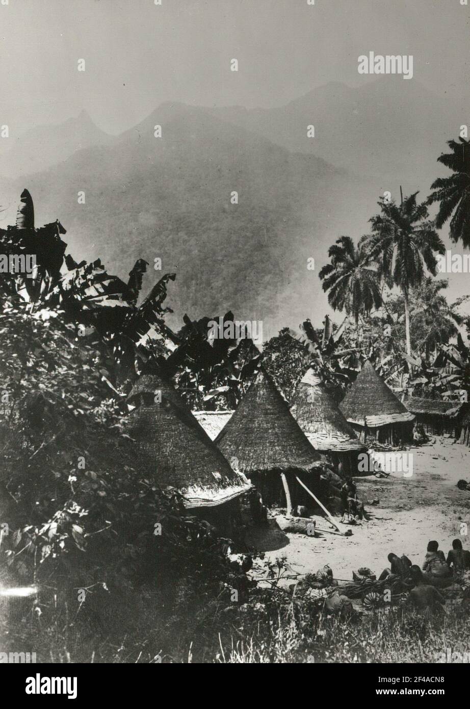 Cameroon. Manenguba Mountains. Bakossi village with cone huts in the ...