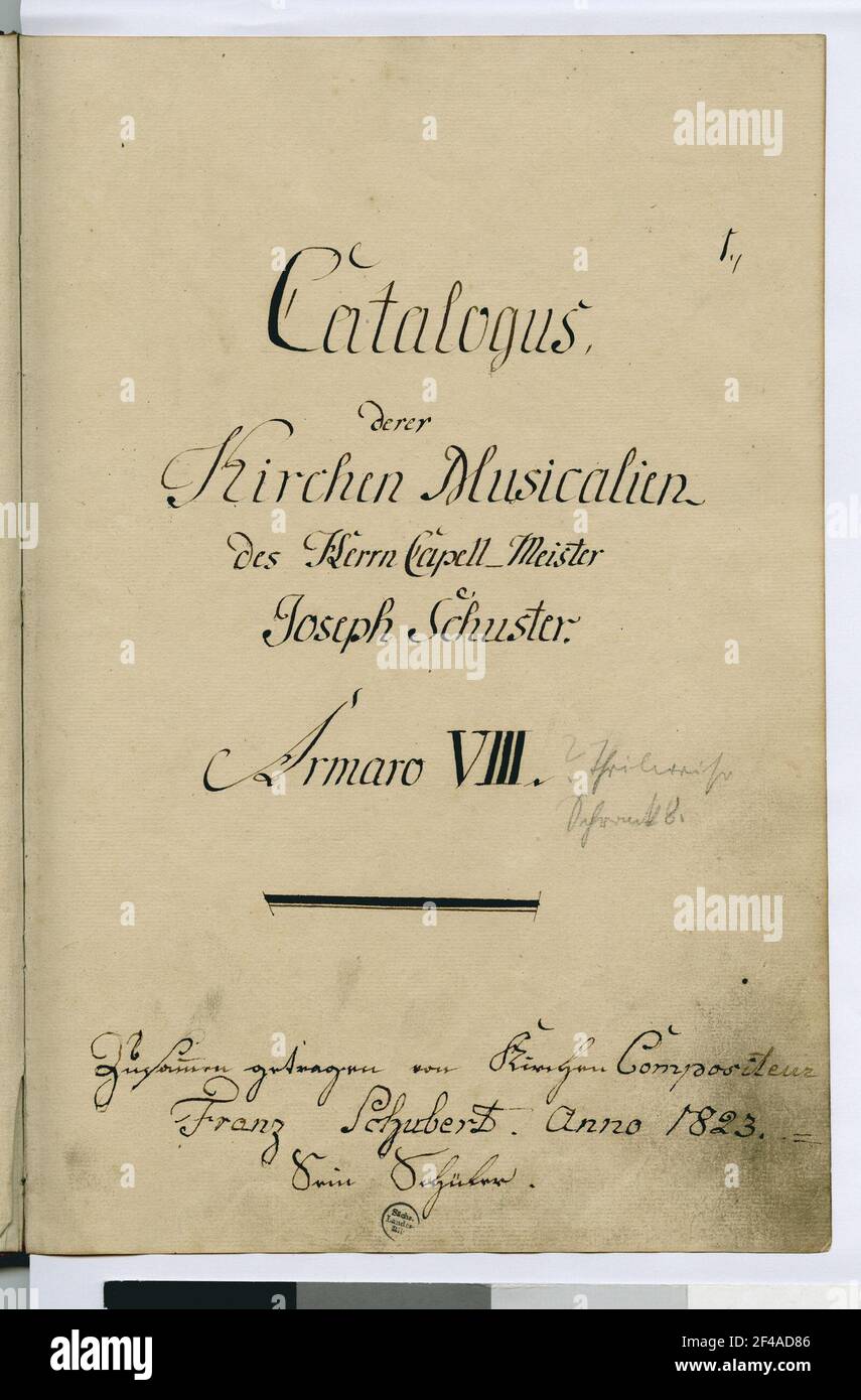 Schubert, Franz: Catalogus, of the churches musicals of the Mr. Capell ...