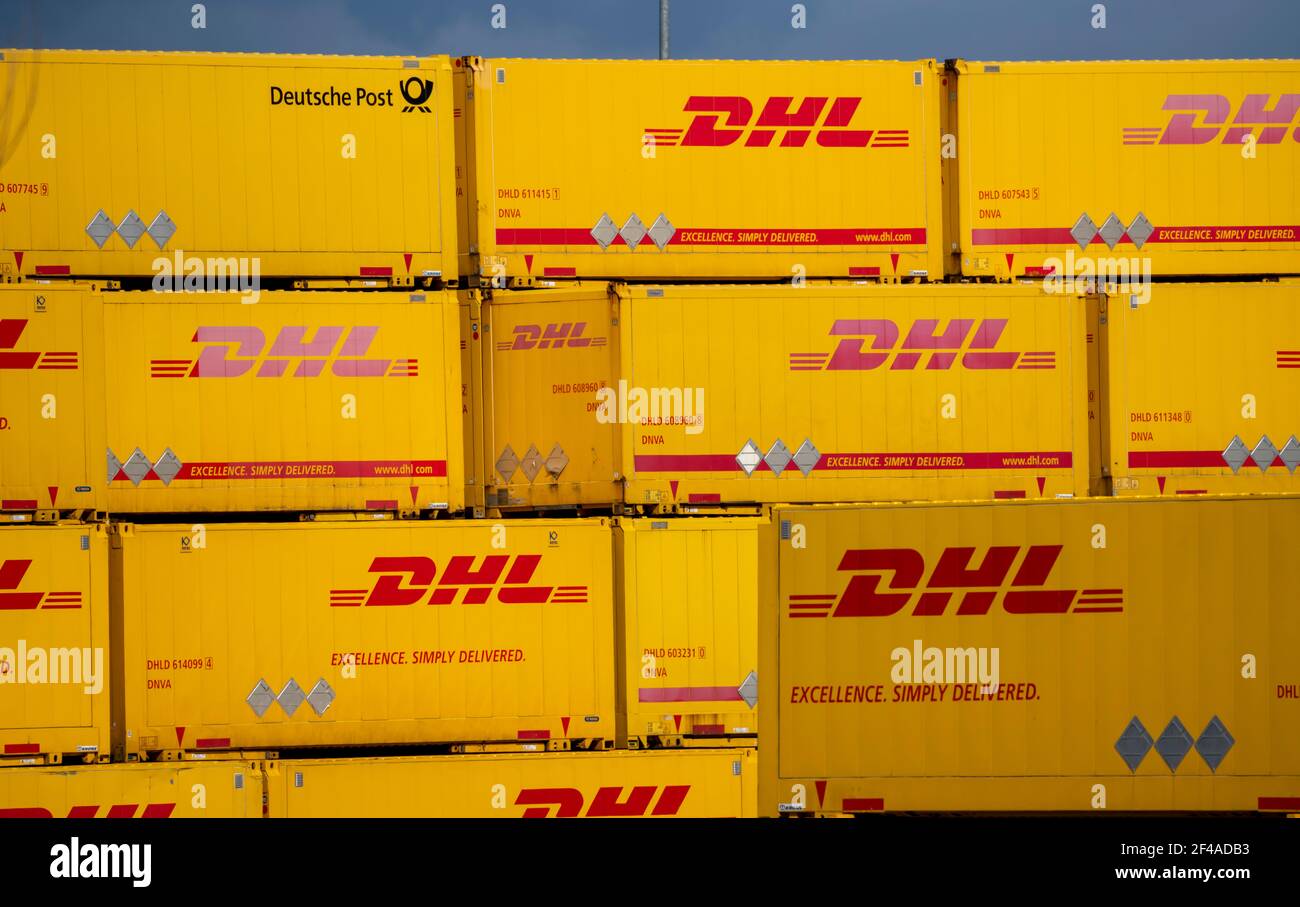 DHL, Deutsche Post, parcel centre, warehouse for freight containers ...