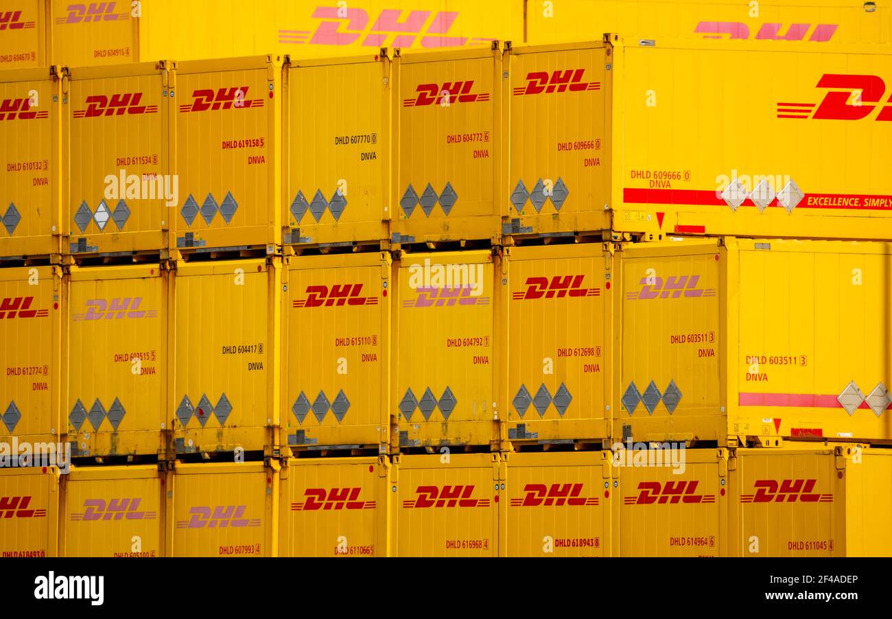 DHL, Deutsche Post, parcel centre, warehouse for freight containers ...