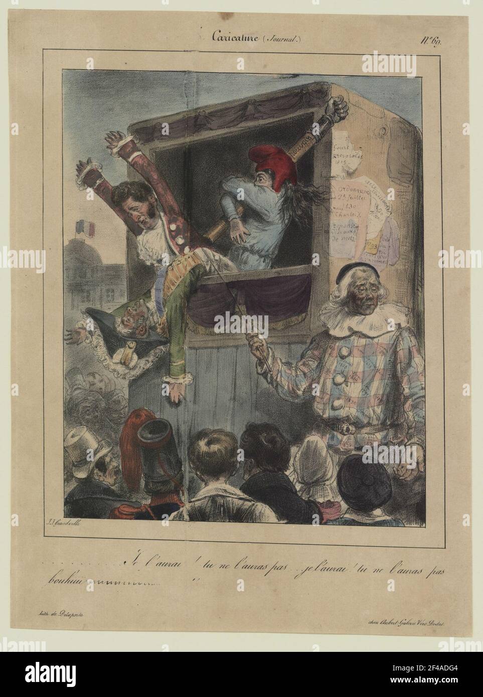 Karl X. u. Louis-Philippe as a figures in a puppet theater, Talleyrand ...