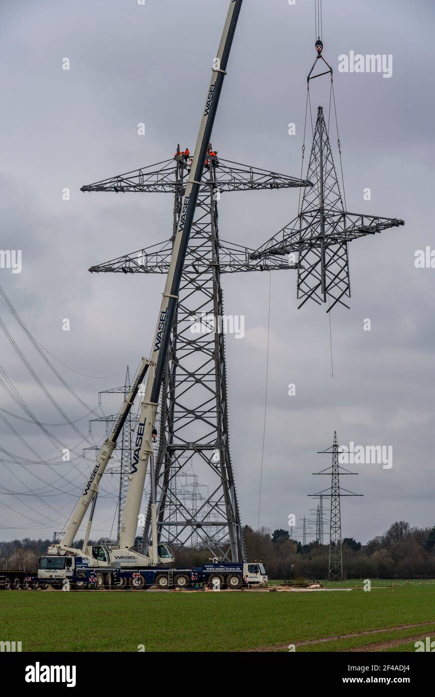 Installation of a high-voltage pylon, construction of a new ...
