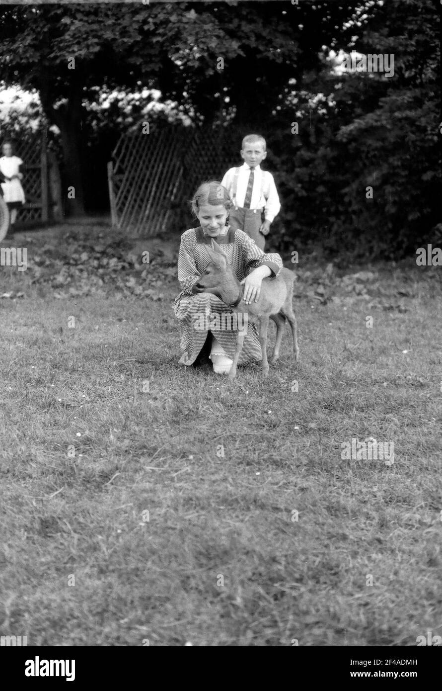 Children with deer Stock Photo - Alamy