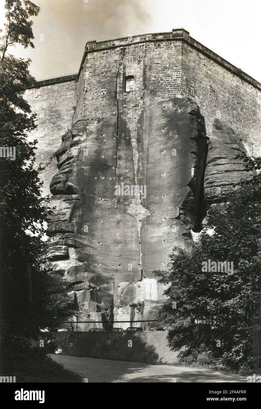 Königstein. Fortress. Southwest side. Former elevator rocks Stock Photo ...