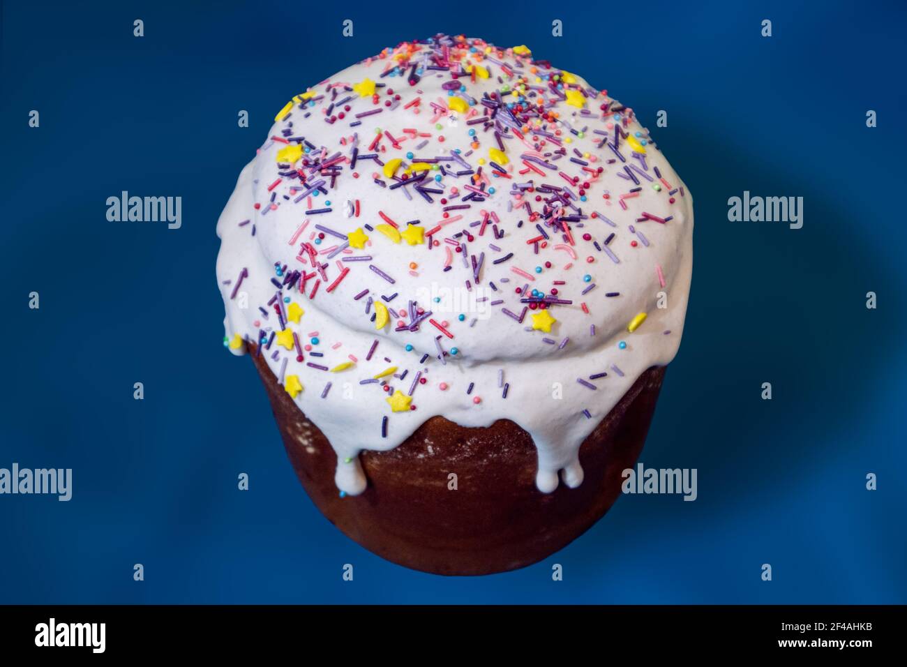 Easter holidays isolated sweet bread, paska decorated with sugar icing ...