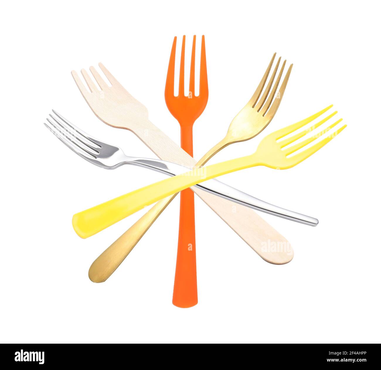 Different forks on white background Stock Photo - Alamy
