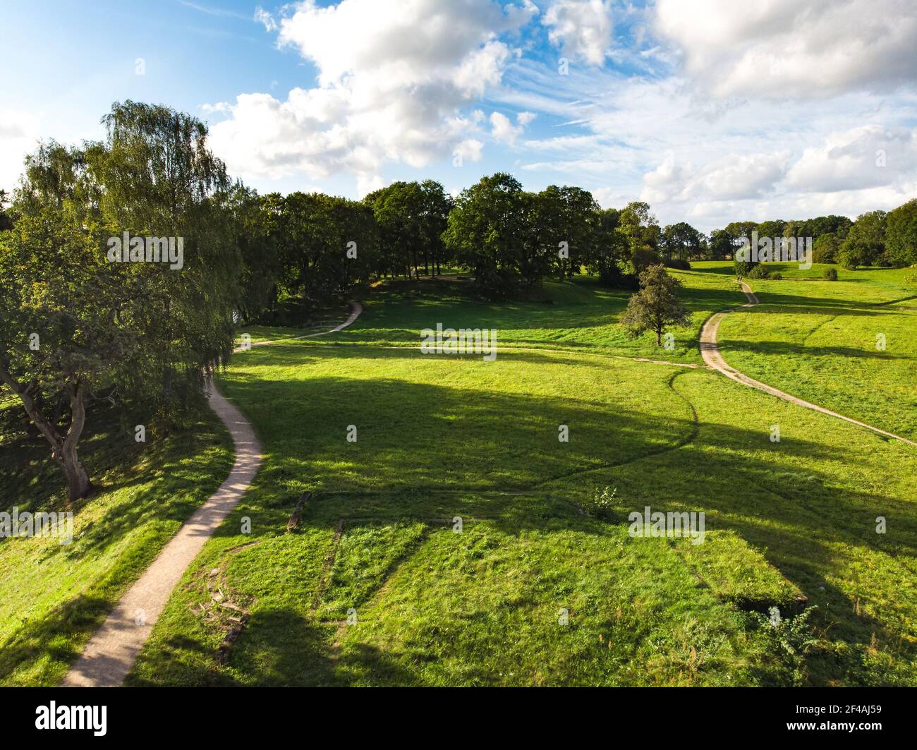 Aerial landscape landscape of Dubingiai Castle Hill, former island, now ...