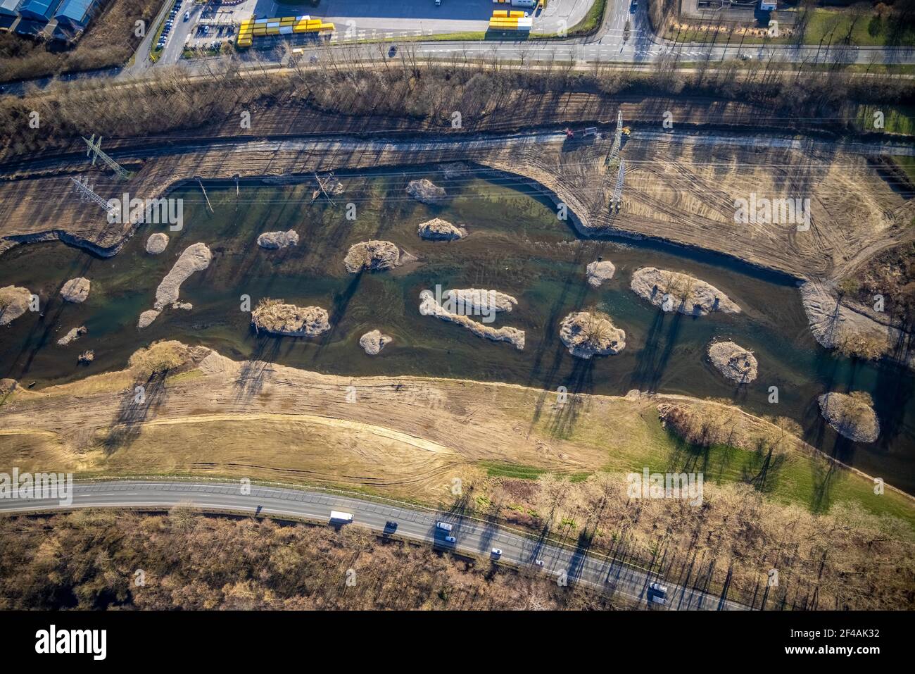 Aerial photograph, renaturation measure Lenne-Auen, river Lenne, Lenne ...