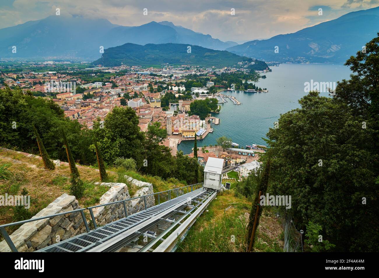 Riva del Garda ,Italy - 07 July 2020: Panoramic view of the beautiful ...