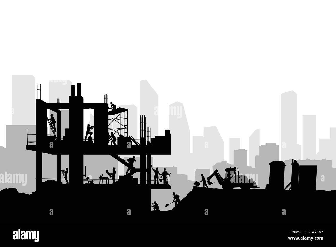 illustration of professional builders constructing new concrete ...