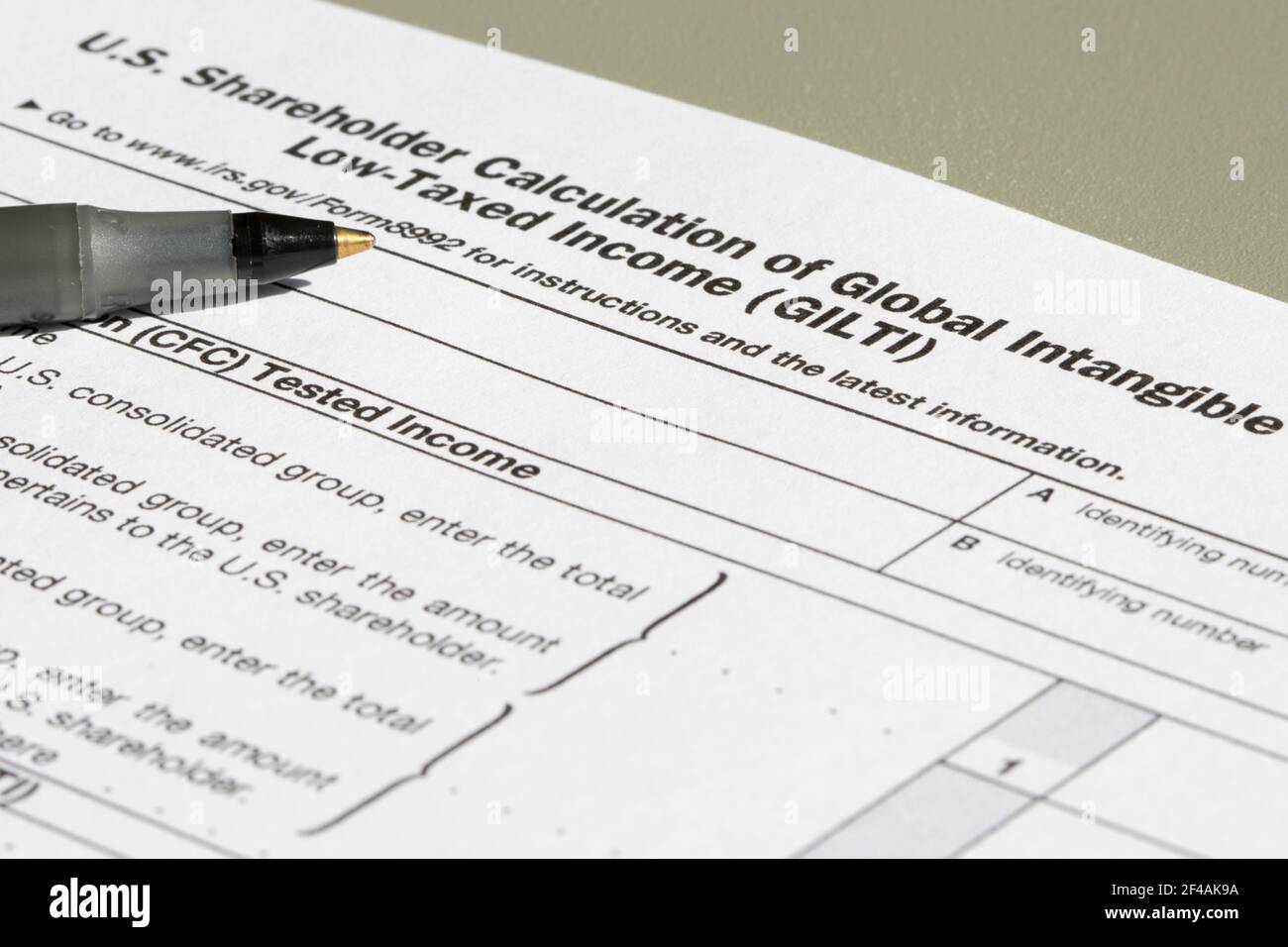 Closeup of the title of Form 8992, U.S. Shareholder Calculation of ...
