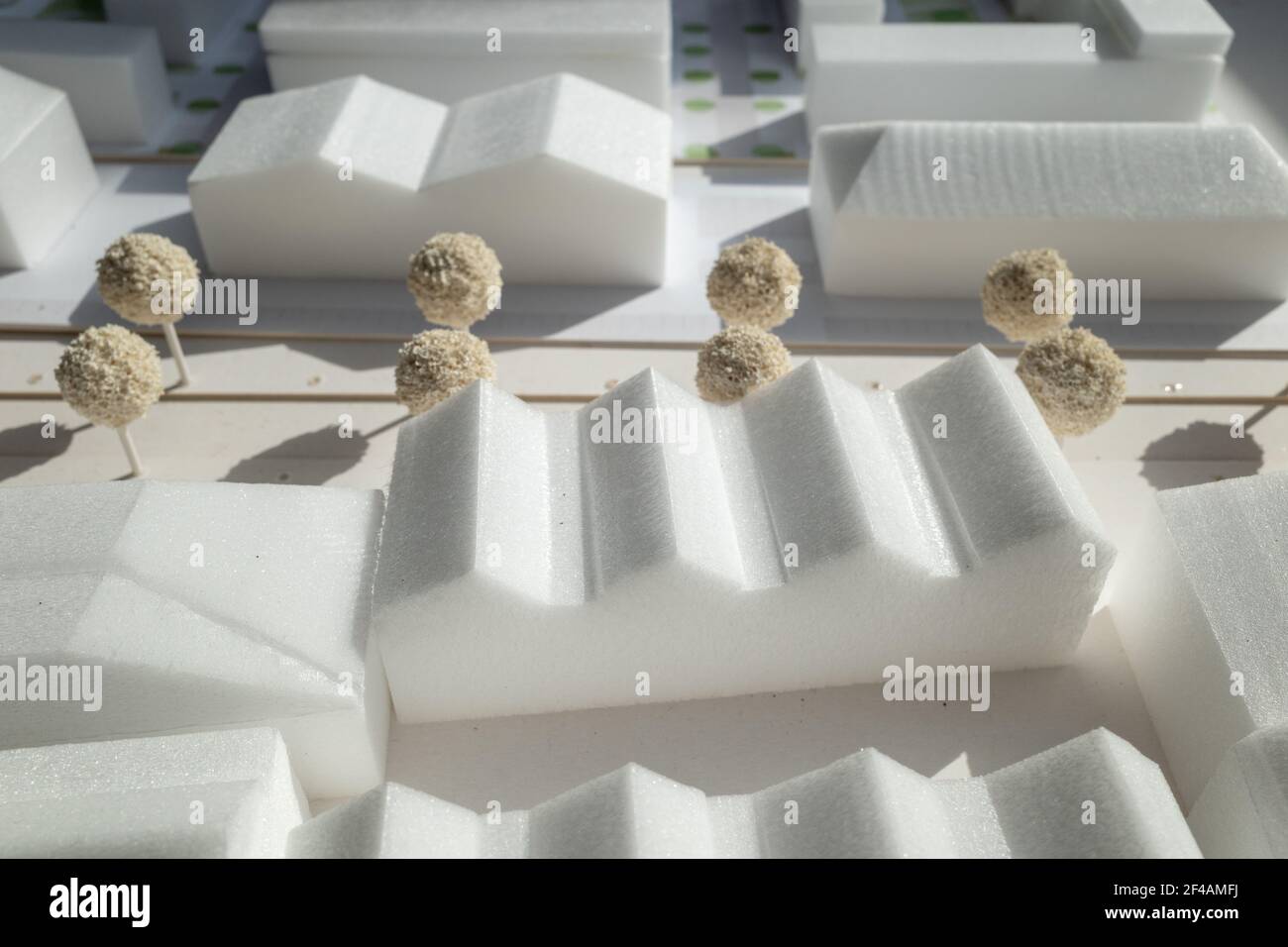 Selective focus, white architectural models. Architect's design ...