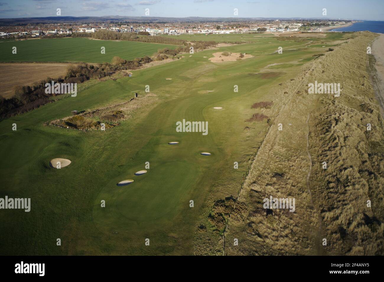 Aerial photo of Littlehampton Links Golf Course with the town of ...