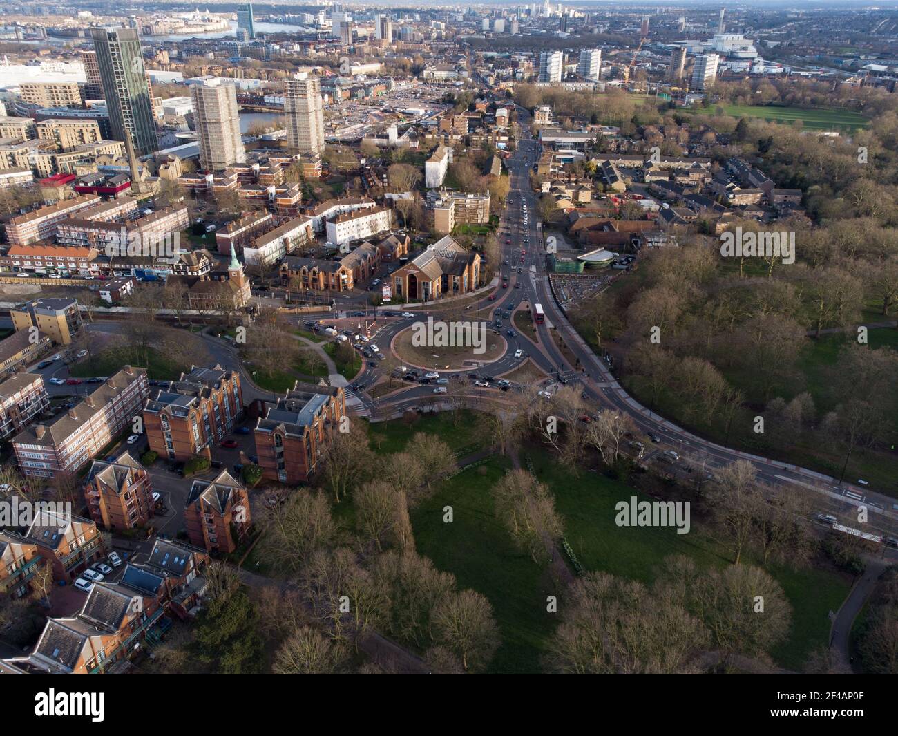 Rotherhithe tunnel roundabout Stock Photo - Alamy