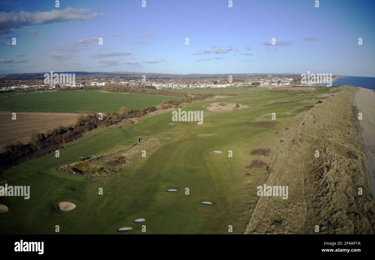 Aerial footage of Littlehampton Links Golf Course with the town of ...