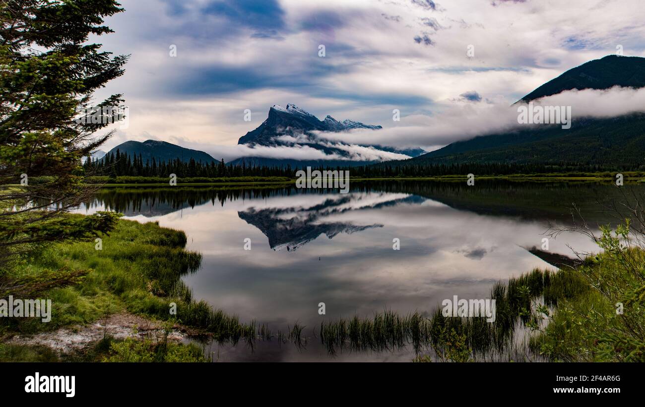 Mount Rundle, reflected in Vermilion Lakes Banff National Park Canada ...