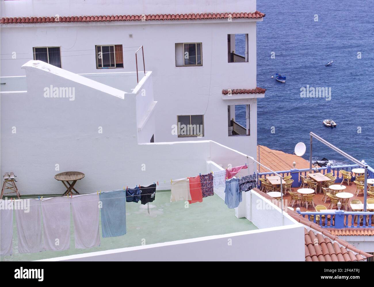 Puerto De Santiago, Tenerife, buildings at the ocean, ocean view Stock ...
