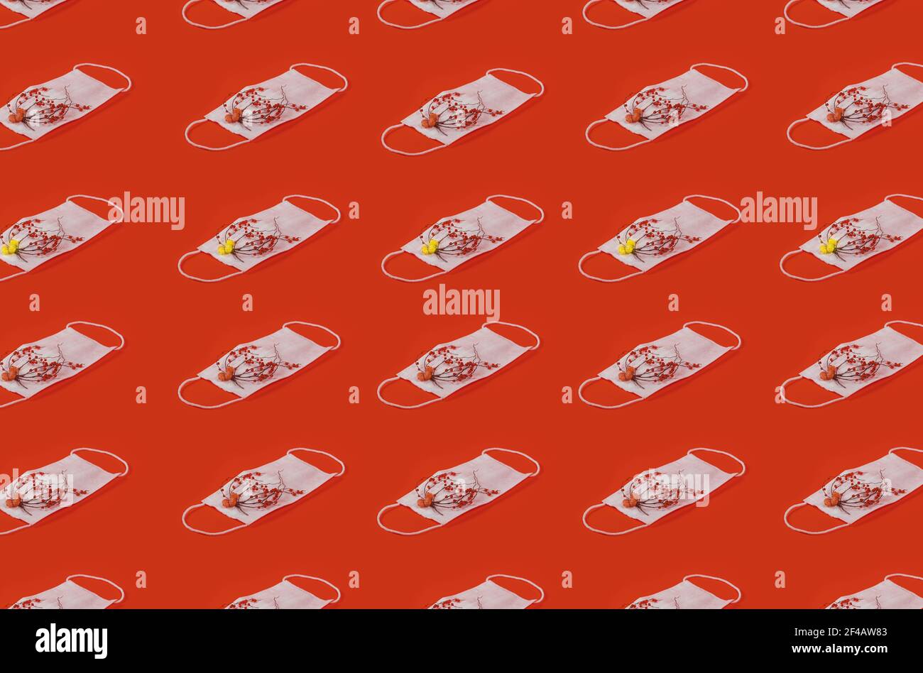 Repetitive Pattern Of Medical Face Masks With Flowers And Red ...