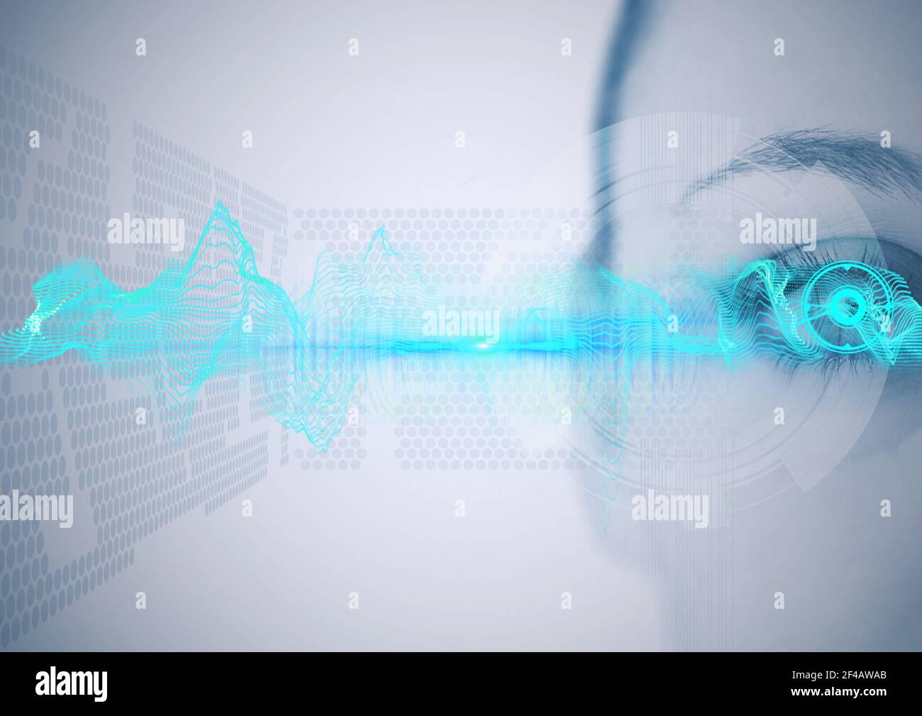 Digital composite image of digital waves against close up of female ...