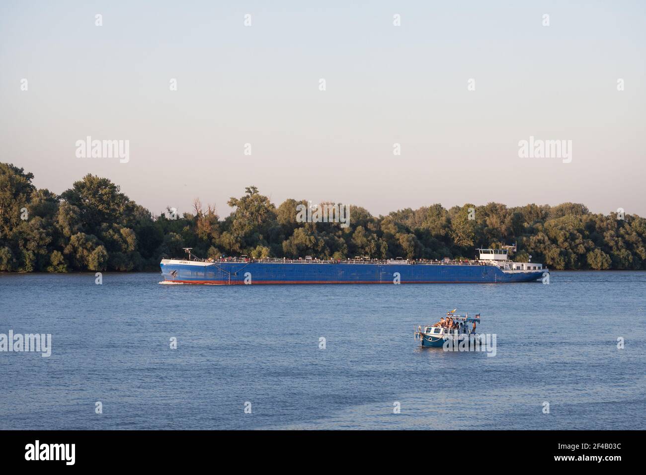 BELGRADE, SERBIA - AUGUST 29, 2020: Cargo ship, a barge, oil tanker ...