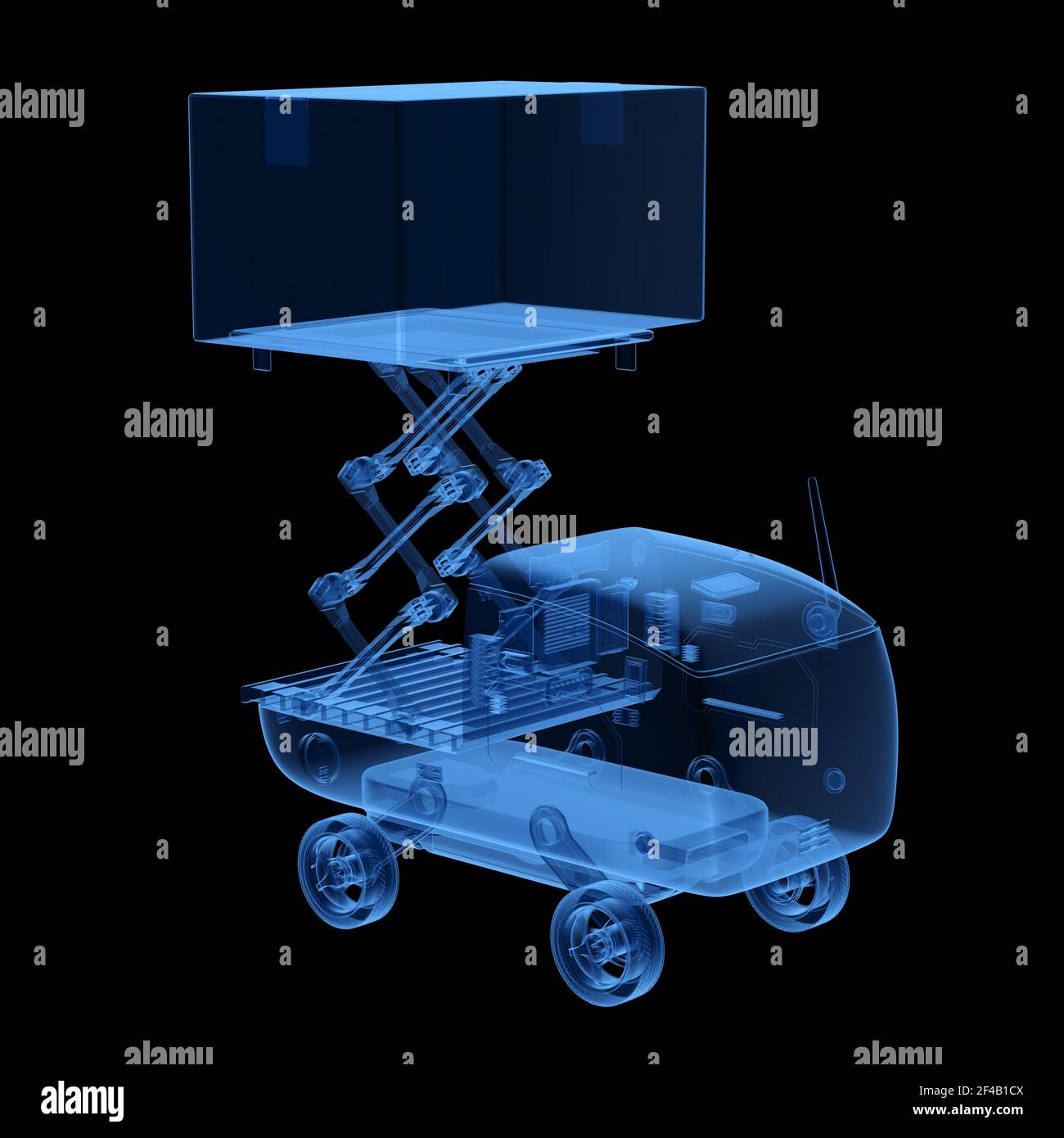 Automation warehouse concept with 3d rendering x-ray delivery robot ...