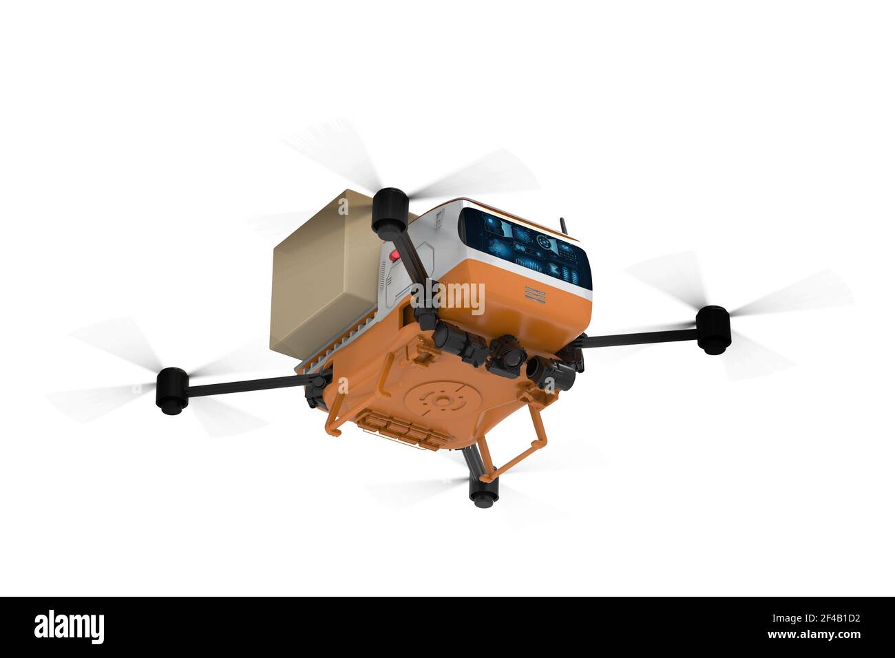 Automation warehouse concept with 3d rendering delivery drone or robot ...